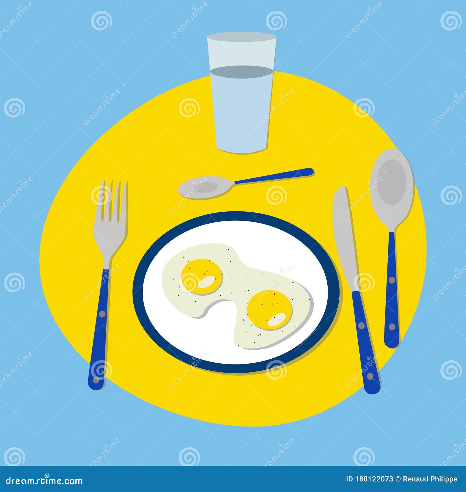 Fried Eggs on White and Blue Plate Stock Vector - Illustration of ...