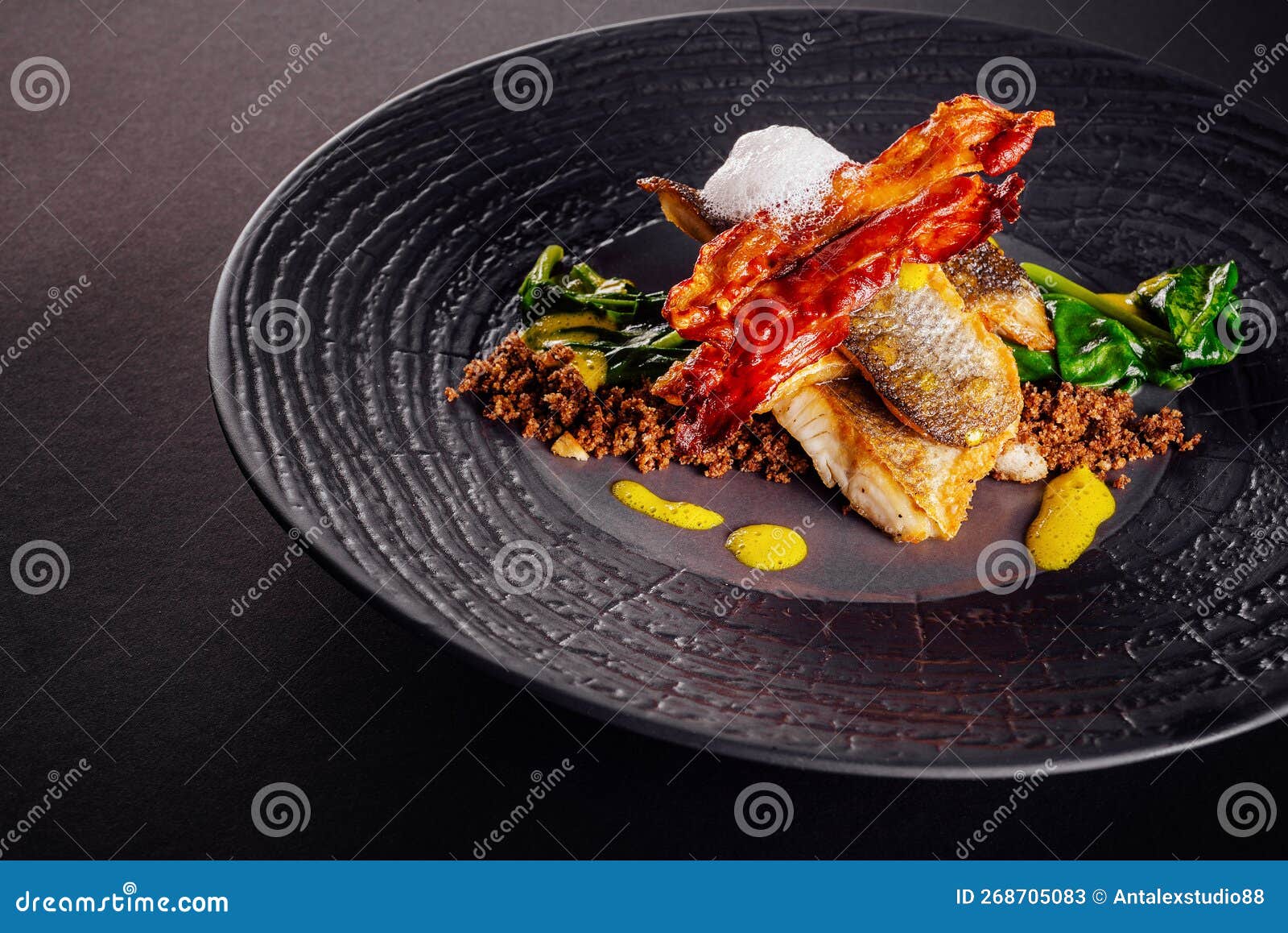 Fried Fish with Bacon on Plate Stock Image - Image of fish, meal: 268705083