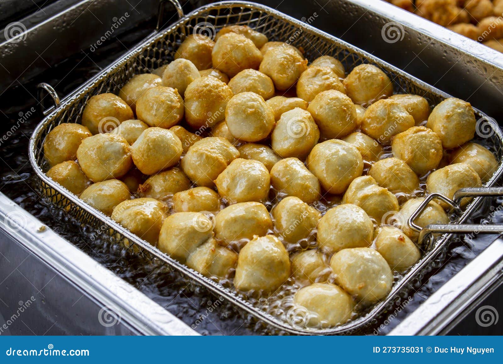 Fried Fish Ball in Boiled Oil on a Pan. Stock Image - Image of ...