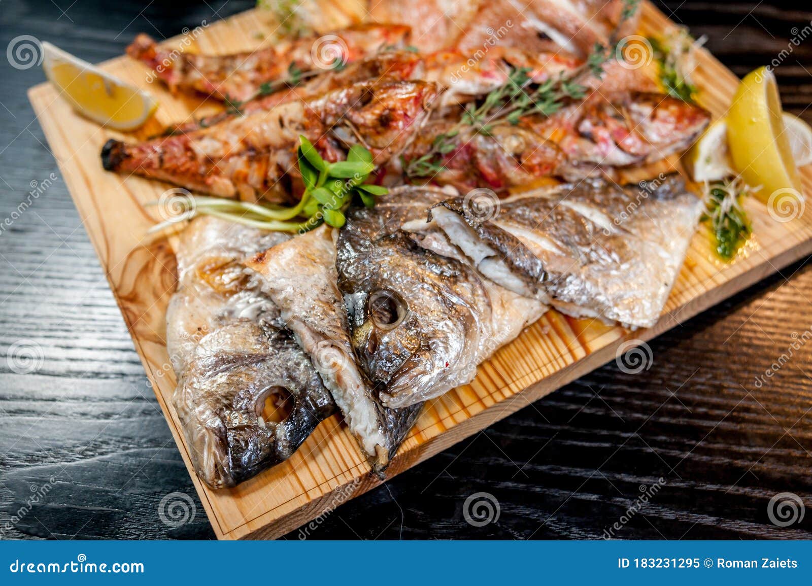 Fried Fish on a Big Wooden Board. Stock Image - Image of dieting, meal ...