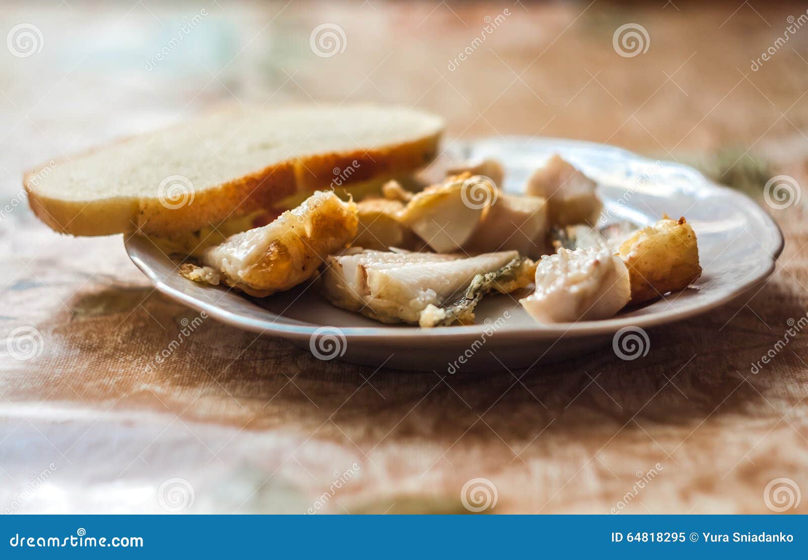 Fried Fish with Bread on a Plate Stock Image - Image of delicious ...