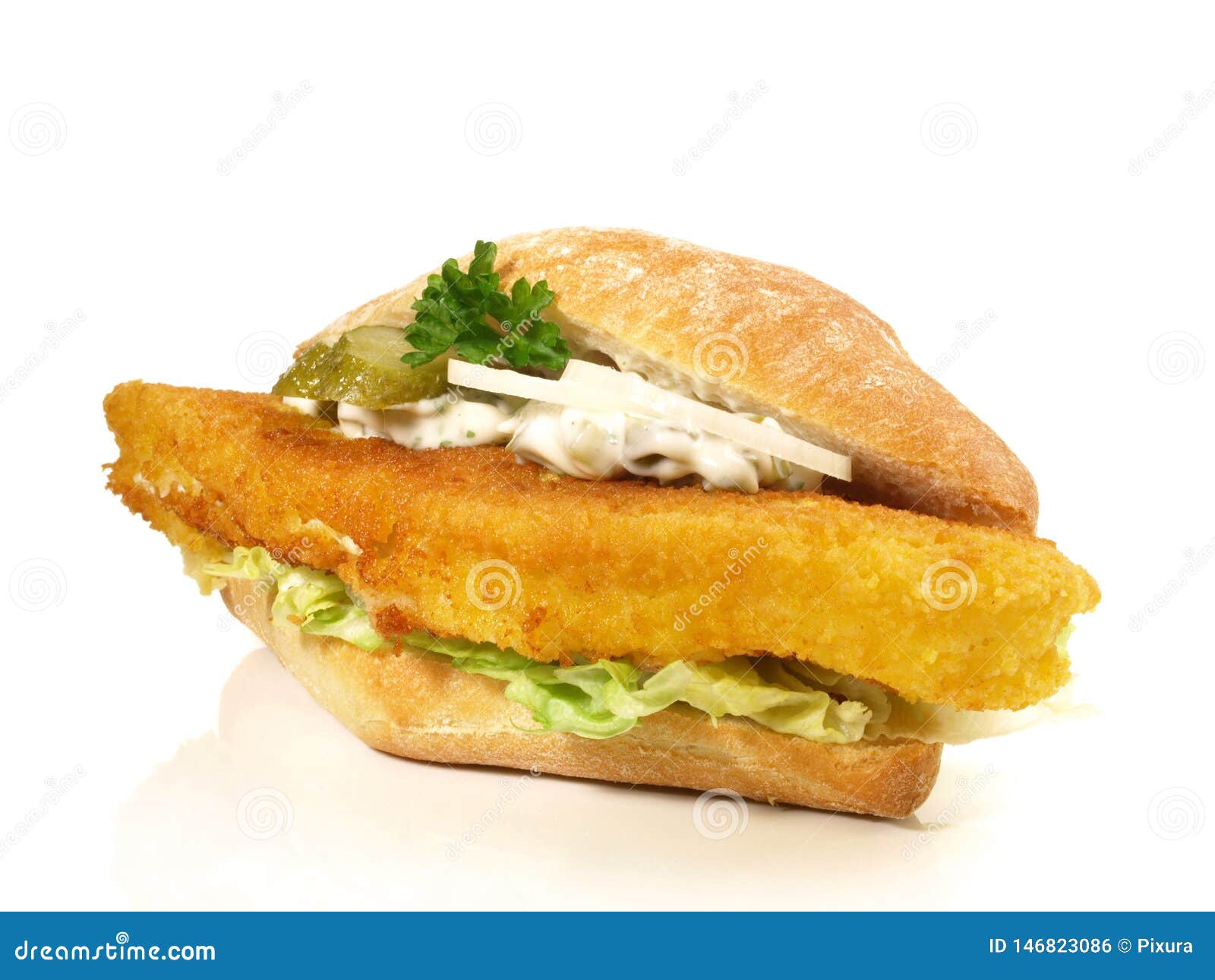 Fried Fish Bun on White Background Stock Photo - Image of closeup ...