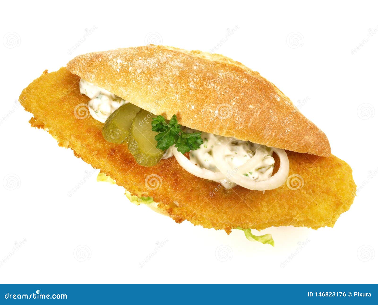 Fried Fish Bun stock photo. Image of coalfish, cooked - 146823176