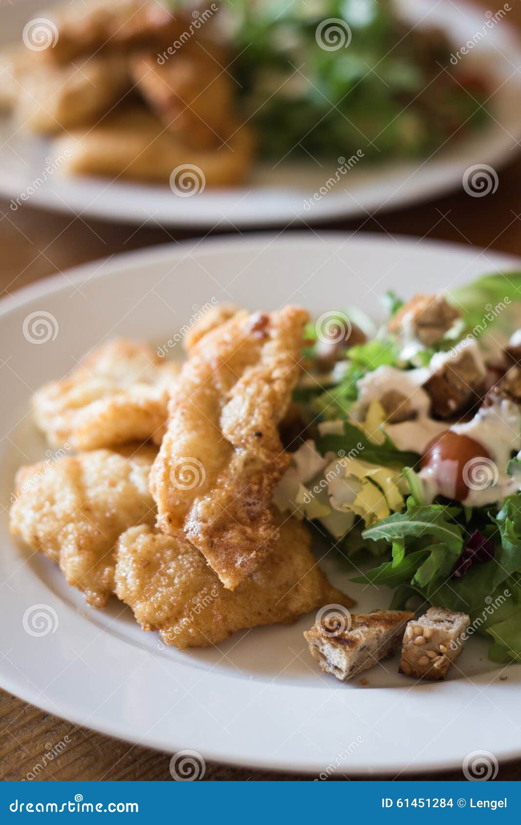 Fried Fish with Caesar Salad. Stock Photo - Image of meal, kitchen ...