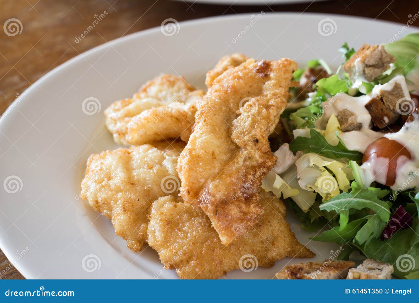 Fried Fish with Caesar Salad. Stock Photo - Image of salad, kitchen ...