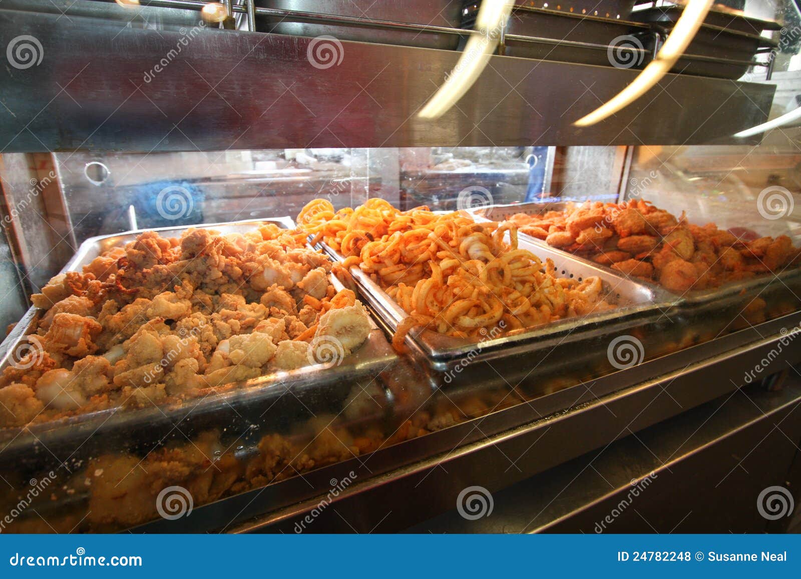 Fried Fish Case at Outdoor Market Stock Photo - Image of seafood ...