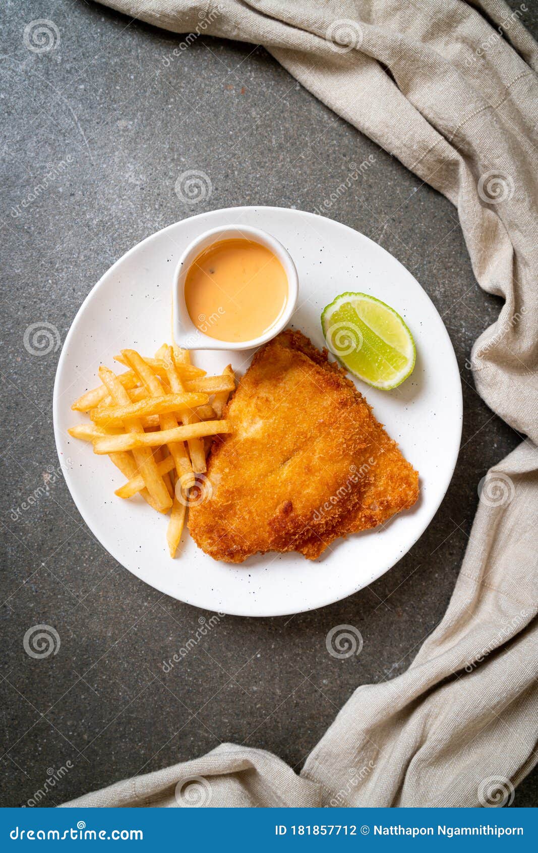 Fried fish and chips stock photo. Image of fishery, british - 181857712