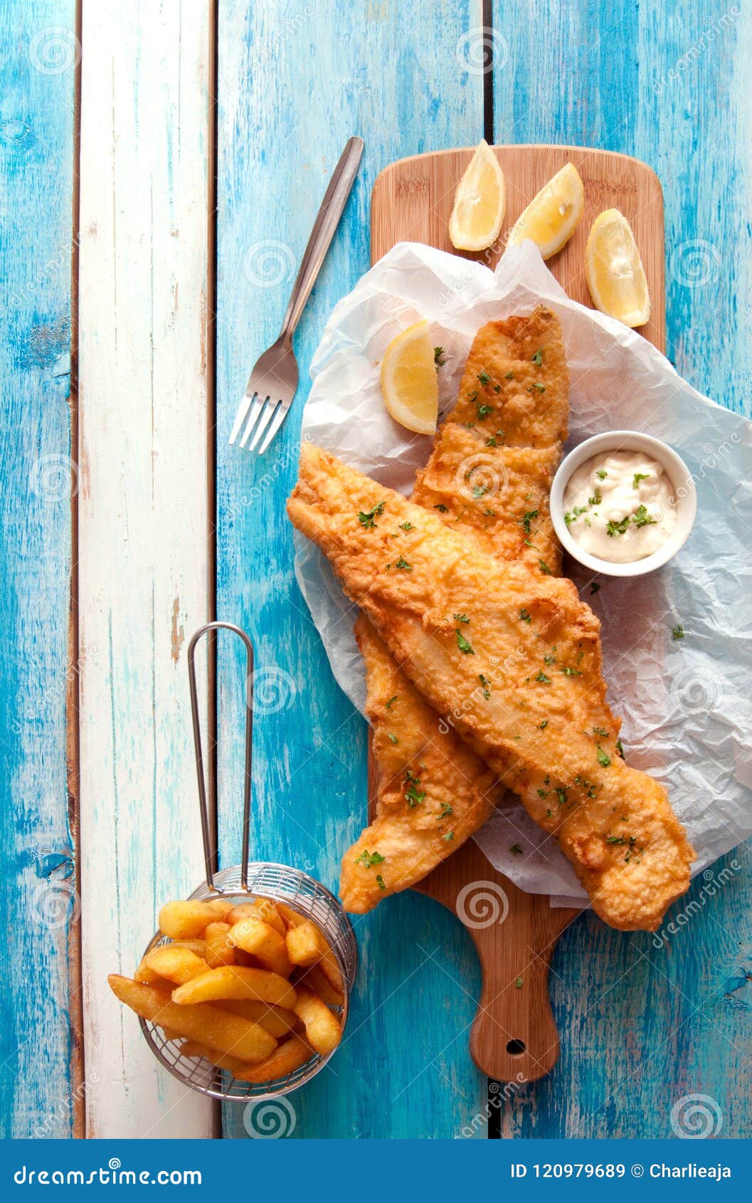 Fried fish and chips stock image. Image of advert, fish - 120979689
