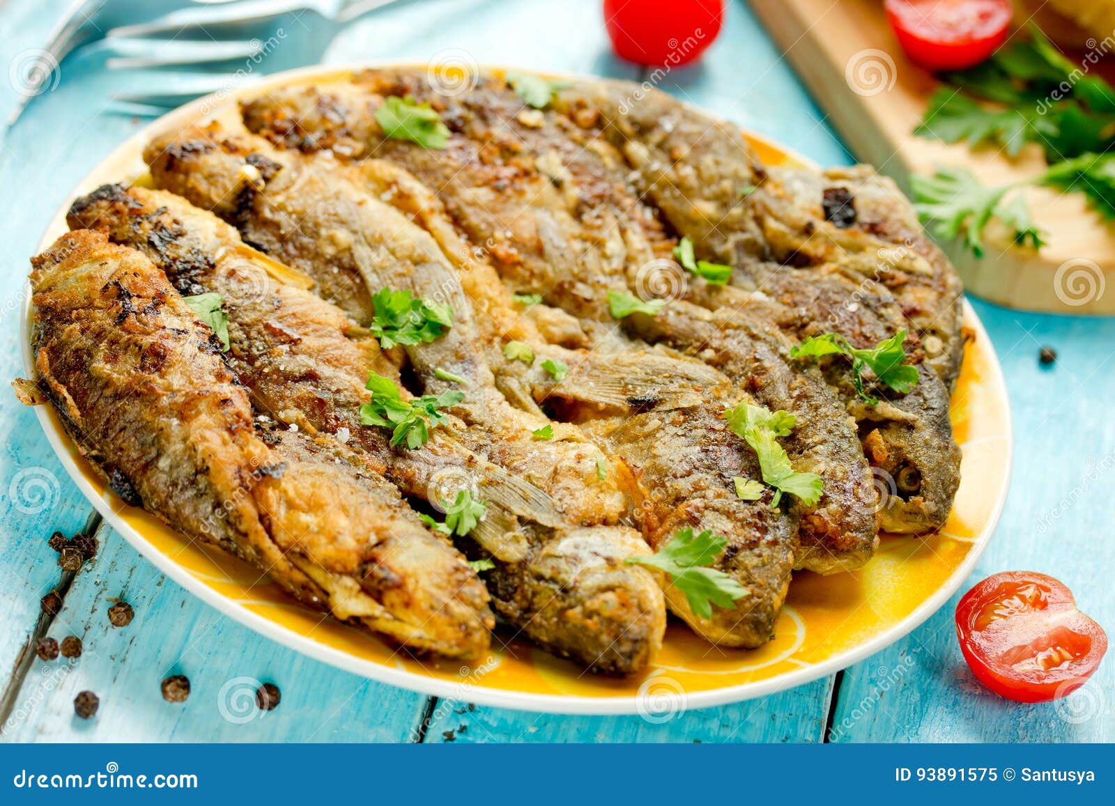 Fried Fish Crucian with Crispy Skin Stock Image - Image of culinary ...