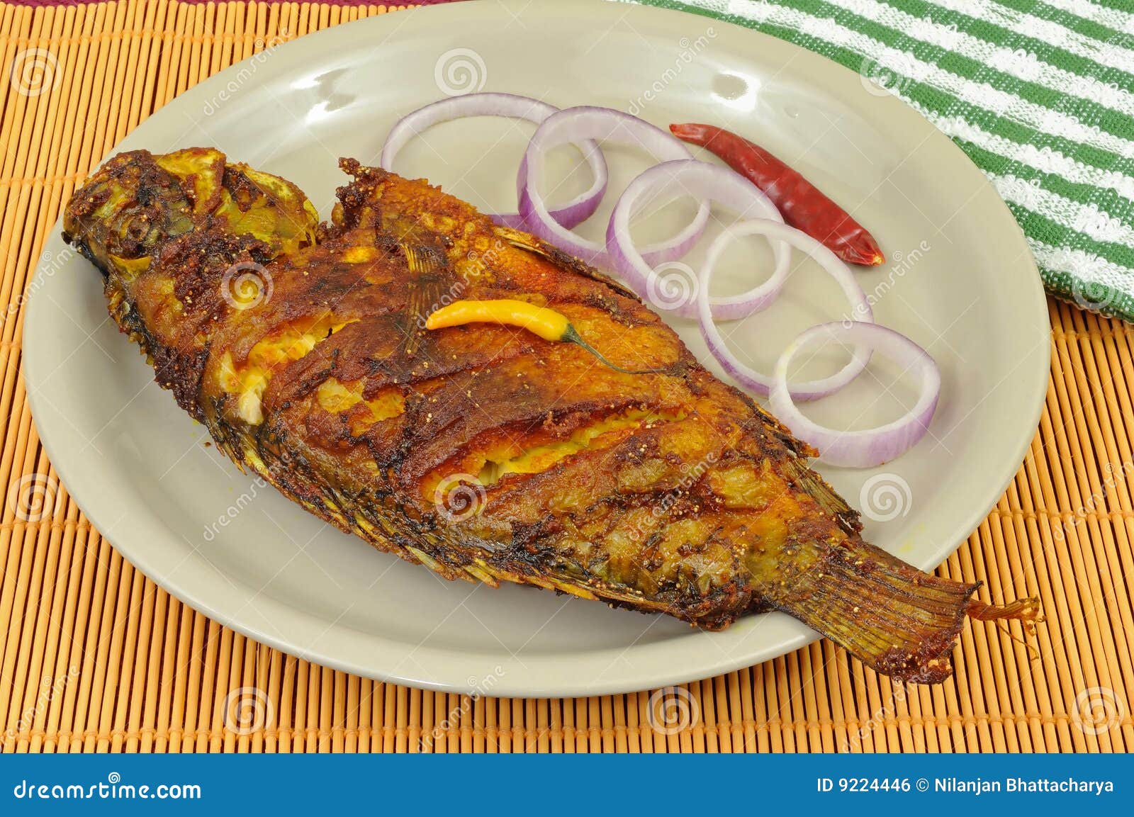 Fried Fish Decorated with Onion Rings Stock Photo - Image of fresh ...