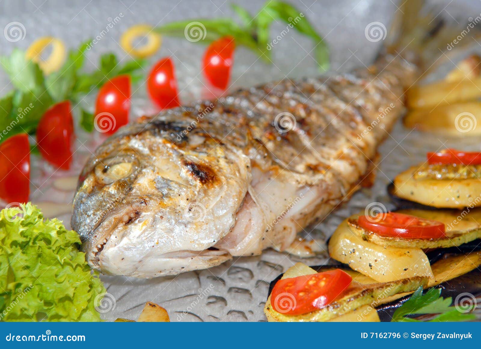 Fried Fish Dorado with Vegetables Stock Photo - Image of dorado, olives ...