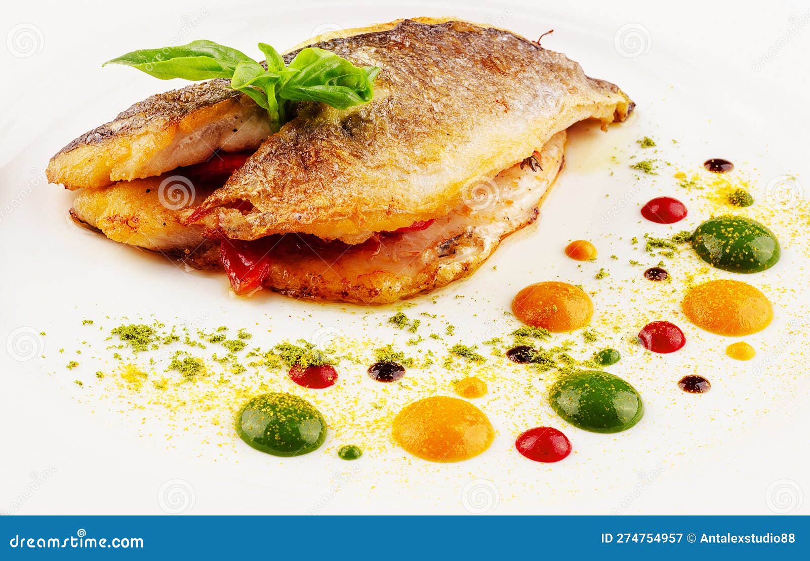 Fried Fish Fillet. Cod with Sauce and Herbs Stock Image - Image of ...