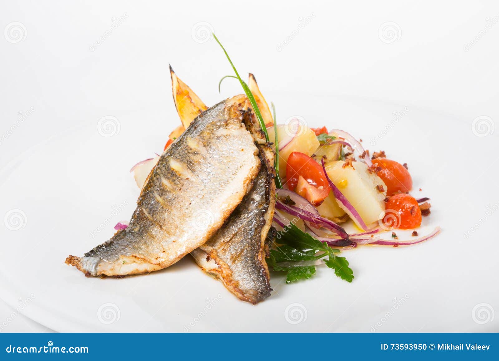 Fried Fish Fillet with Garnish Stock Photo - Image of barbecue, cuisine ...