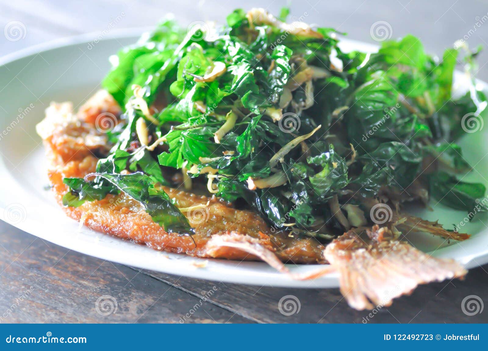 Fried Fish and Fried Holy Basil Stock Image - Image of holy, food ...
