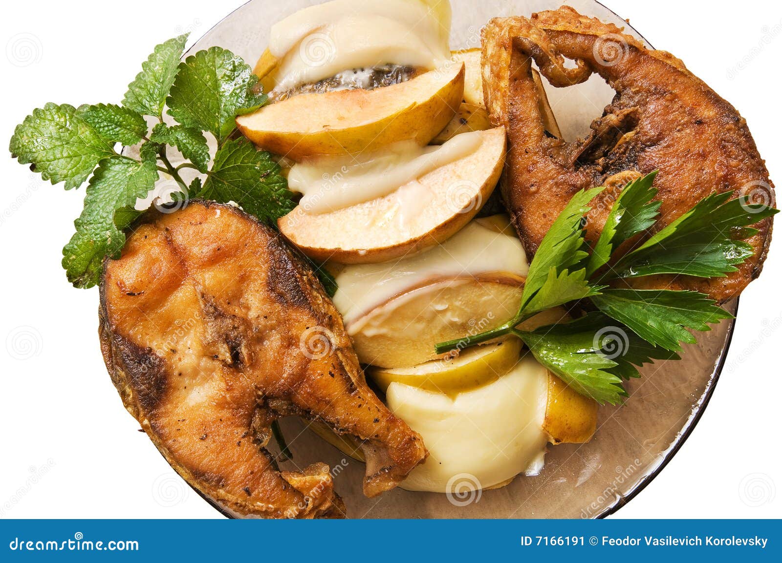 Fried fish with fruit. stock image. Image of parsley, prepare - 7166191