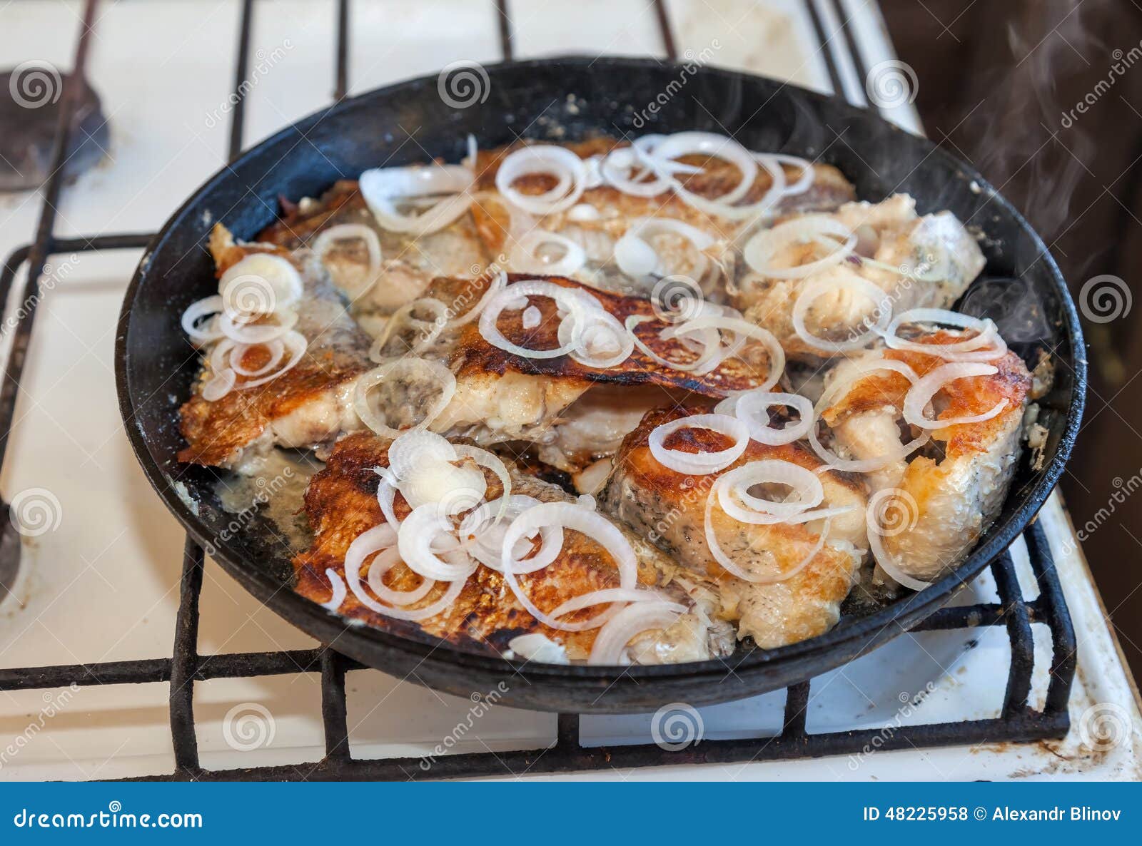 Fried Fish in an Frying Pan Stock Photo - Image of fish, preparation ...