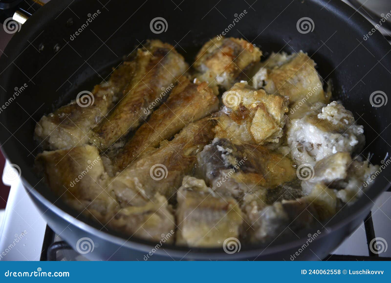 Fried Fish until Golden Brown in a Frying Pan Stock Photo - Image of ...