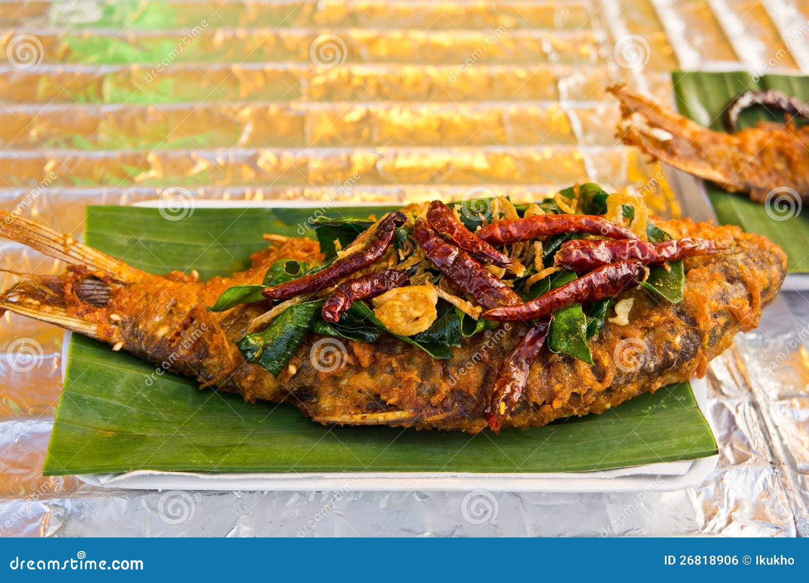 Fried fish with herbs. stock photo. Image of mediterranean - 26818906