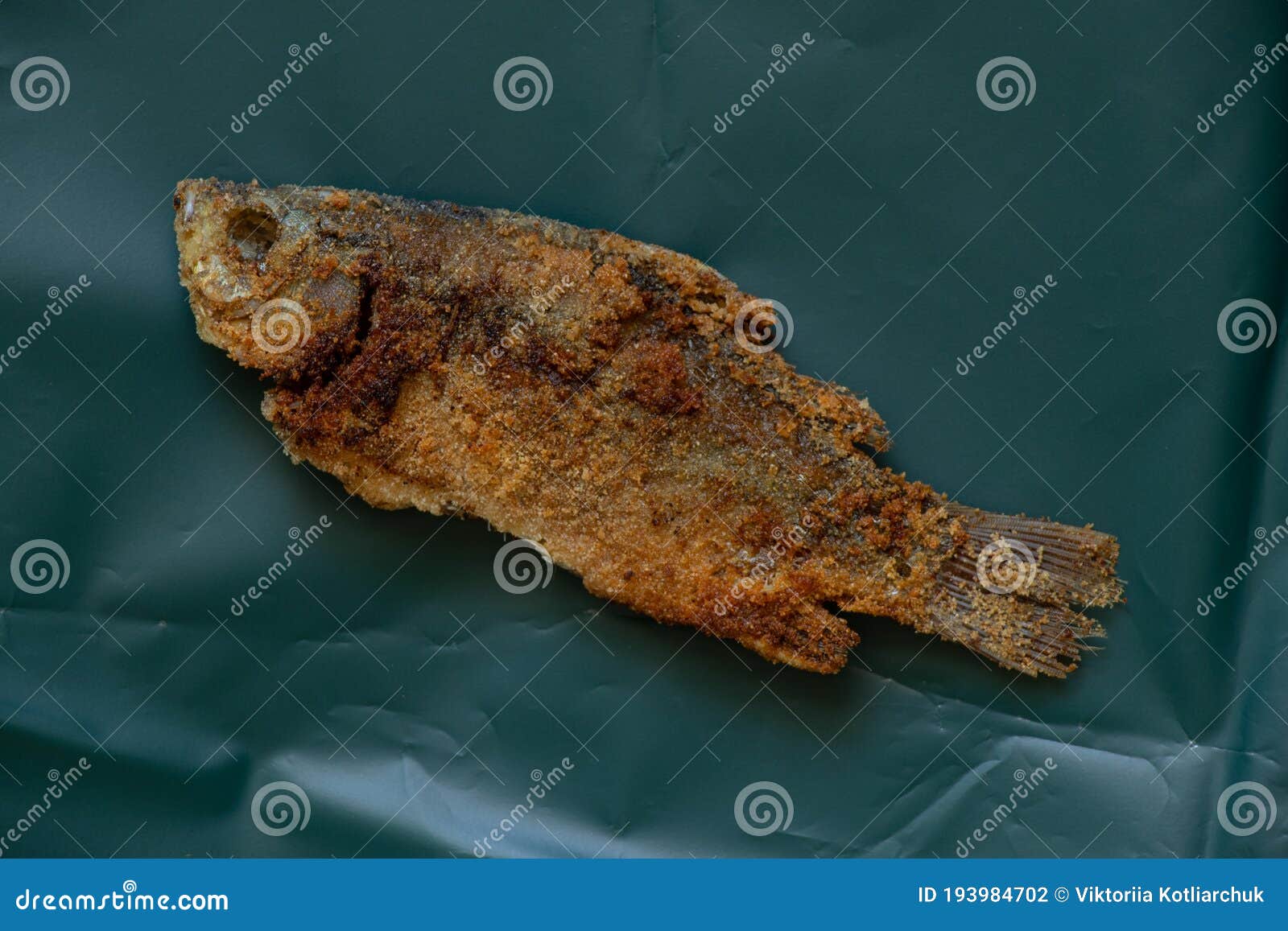 Fried Fish on Isolated Colored Background Closeup Stock Photo - Image ...
