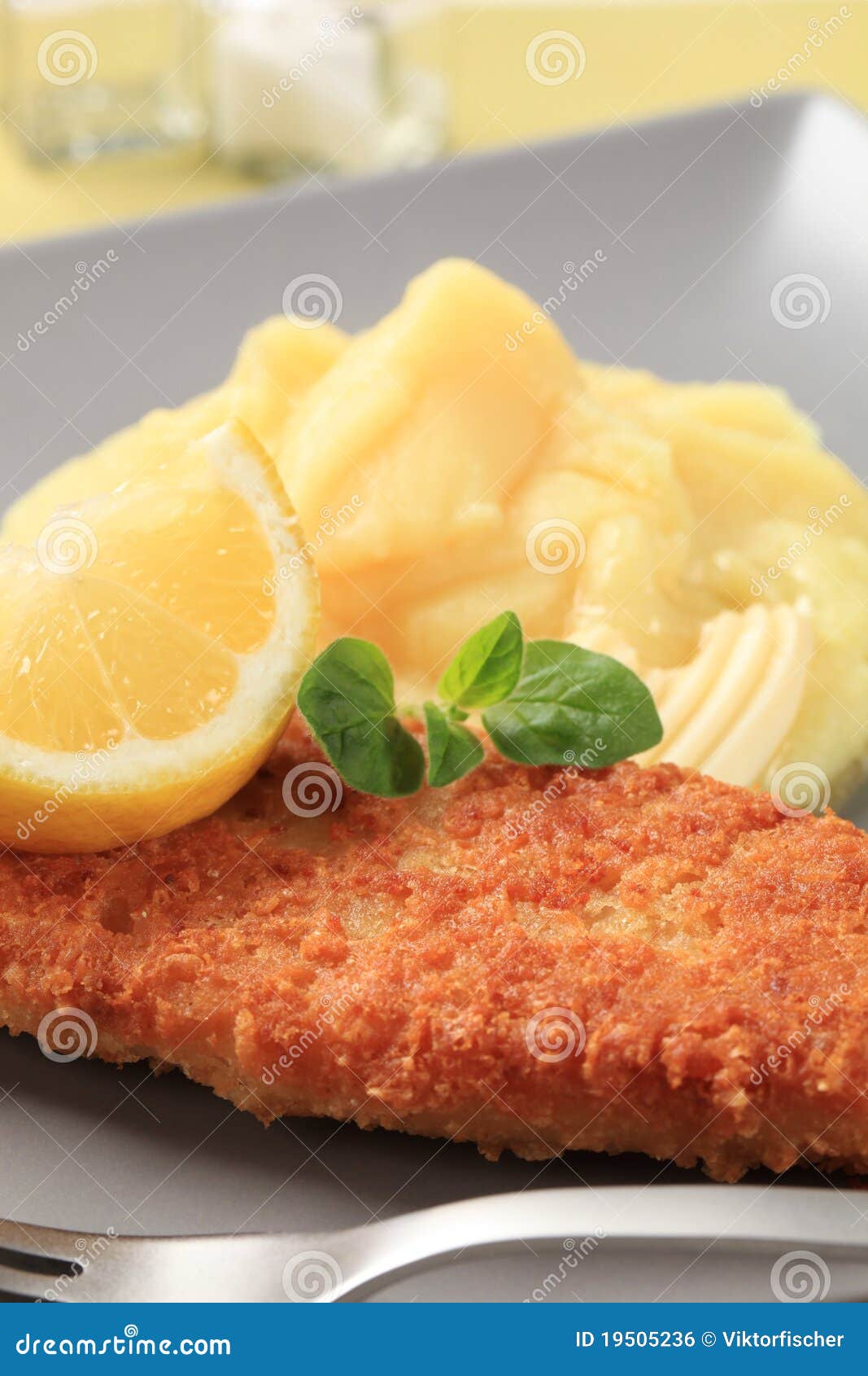 Fried Fish and Mashed Potato Stock Photo - Image of fish, crispy: 19505236