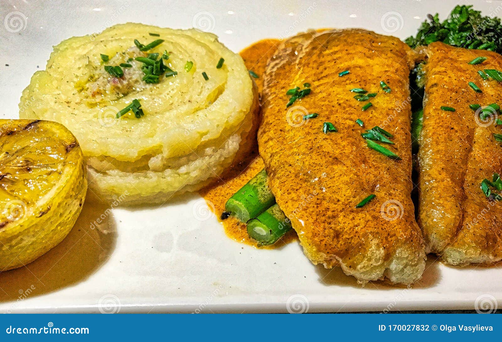Fried Fish and Mashed Potatoes on the Plate Stock Photo - Image of ...