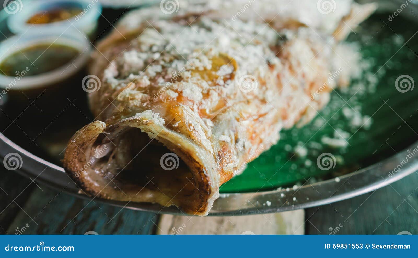 Fried fish with noodles. stock image. Image of delicious - 69851553