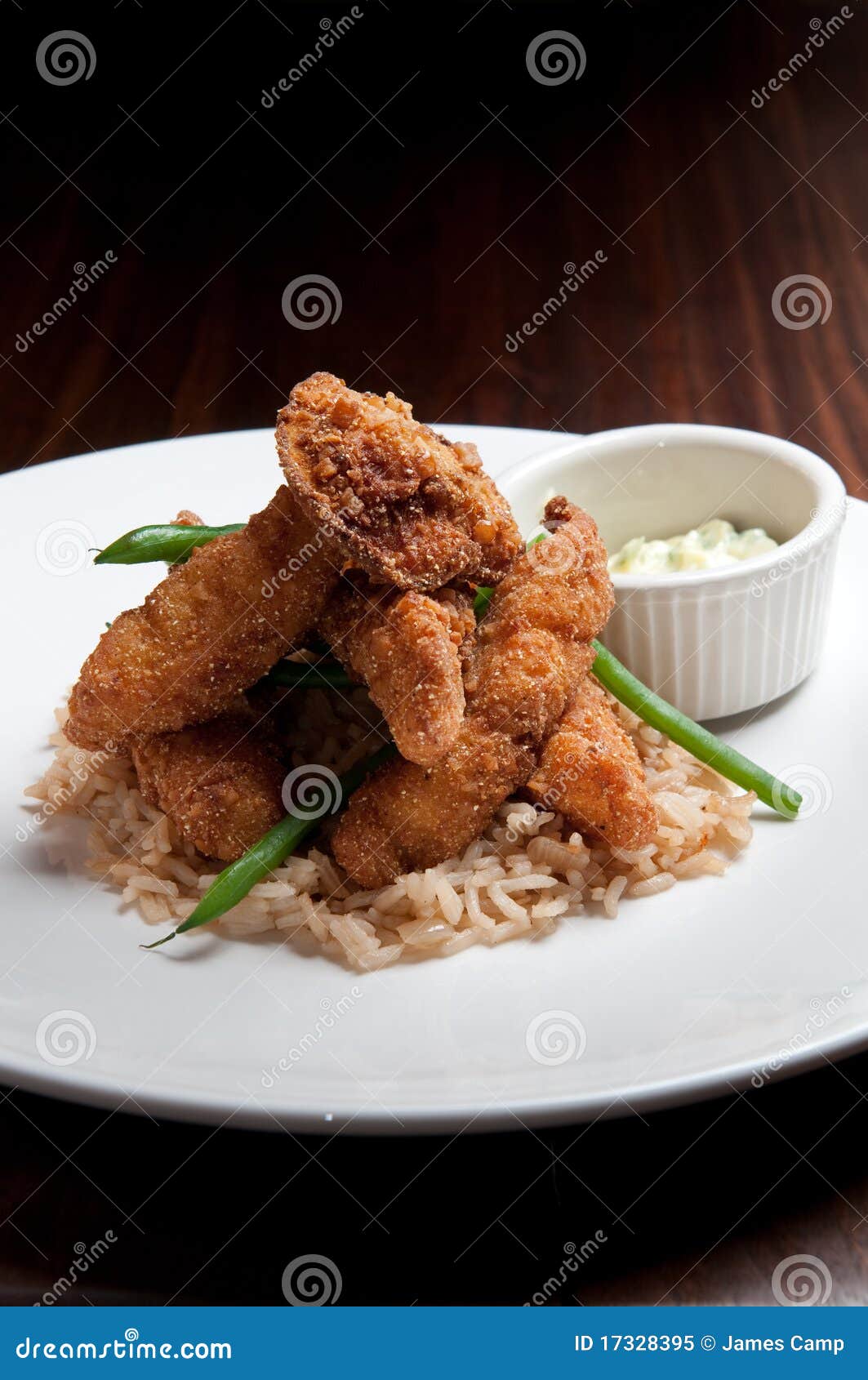 Fried fish over rice stock image. Image of sauce, green - 17328395