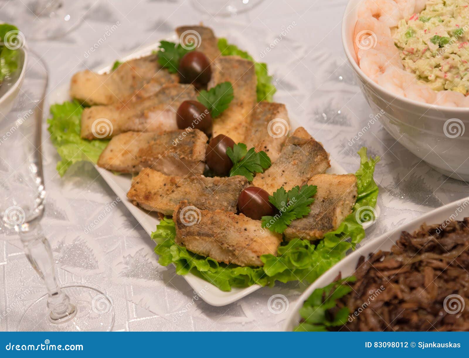 Fried fish party table stock photo. Image of dinner, fish - 83098012