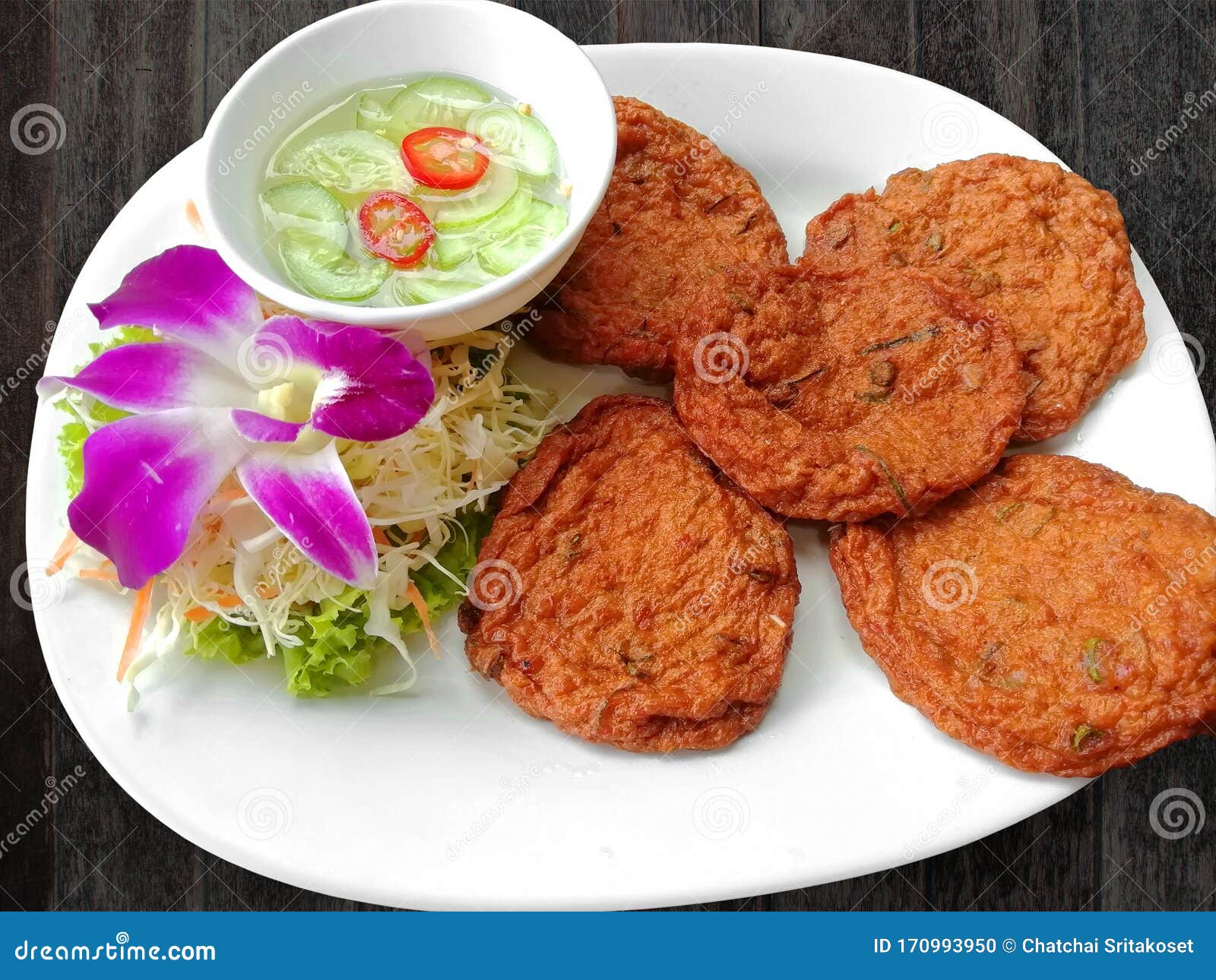 Fried Fish-paste Balls on Plate,Thai Style Cuisine Stock Photo - Image ...