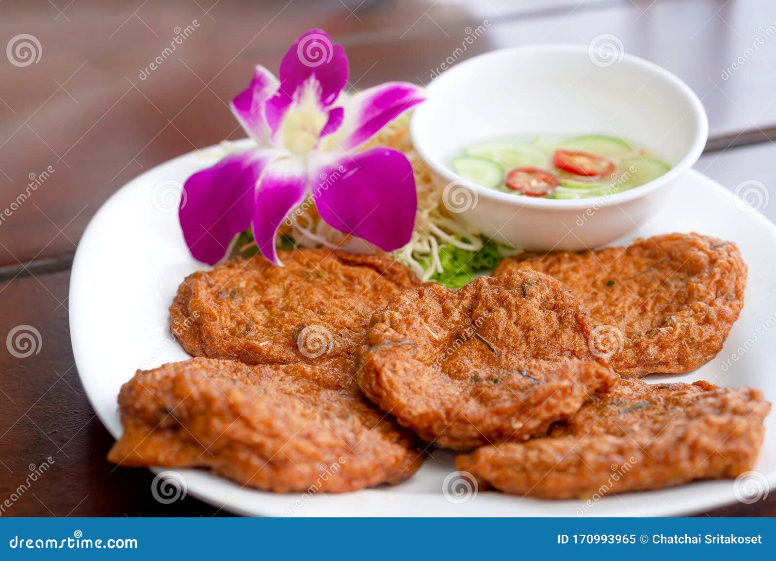 Fried Fish-paste Balls on Plate,Thai Style Cuisine Stock Image - Image ...