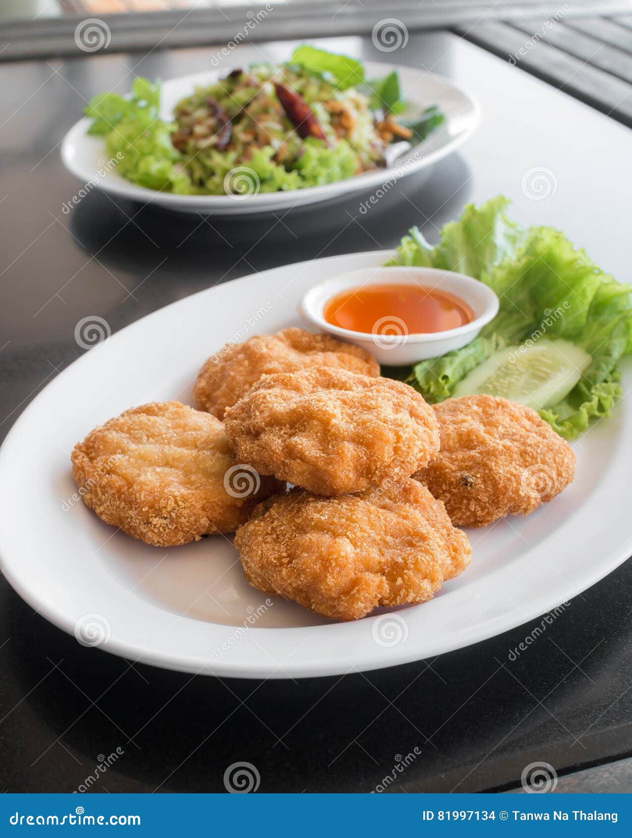 Fried Fish Patty on White Plate, Thai Food Style Stock Photo - Image of ...