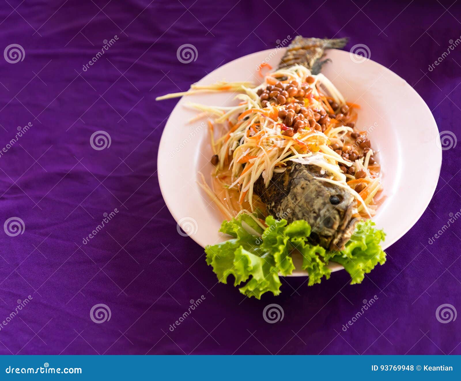 Fried fish with peanuts. stock photo. Image of cloth - 93769948