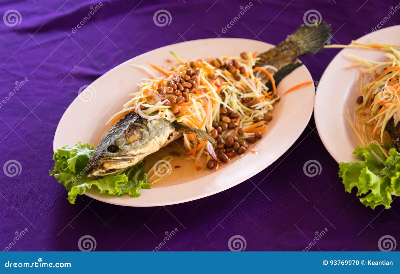 Fried fish with peanuts. stock photo. Image of dish, nutrition - 93769970