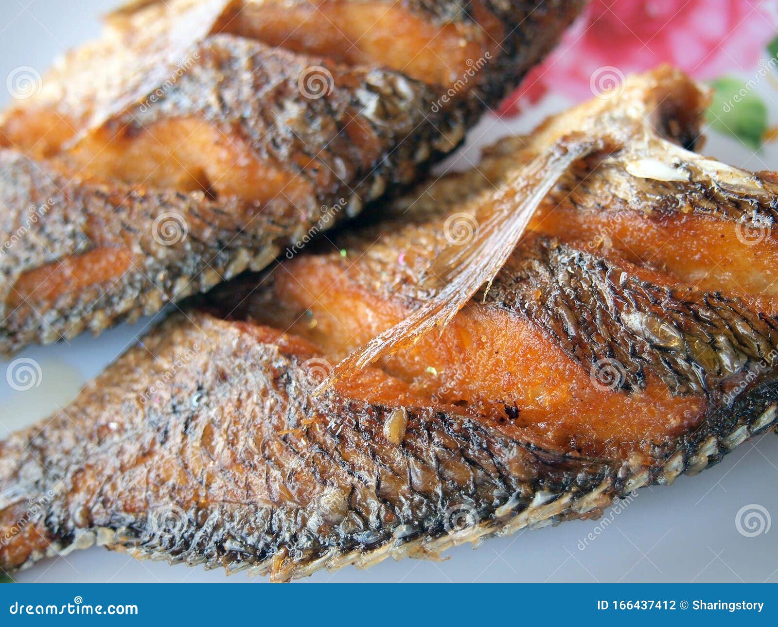 Fried fish on plate stock photo. Image of thai, fish - 166437412