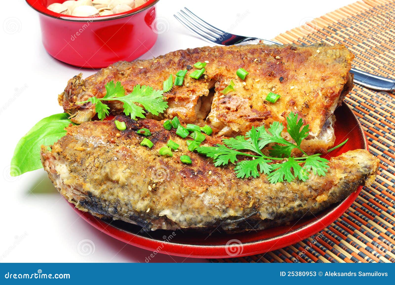 Fried fish on a plate stock image. Image of onion, lunch - 25380953