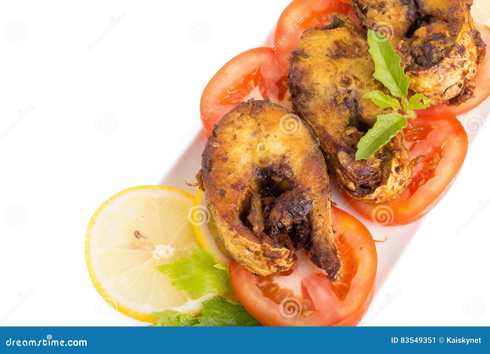 Fried Fish in a Plate with Ingredients Stock Image - Image of appetizer ...