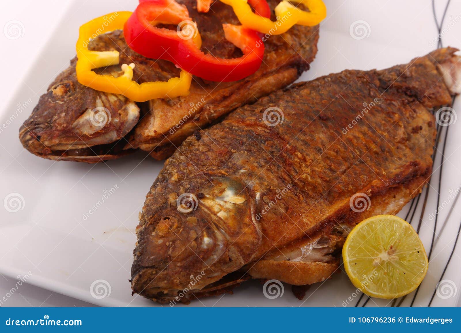 Fried fish plate stock photo. Image of food, cooking - 106796236