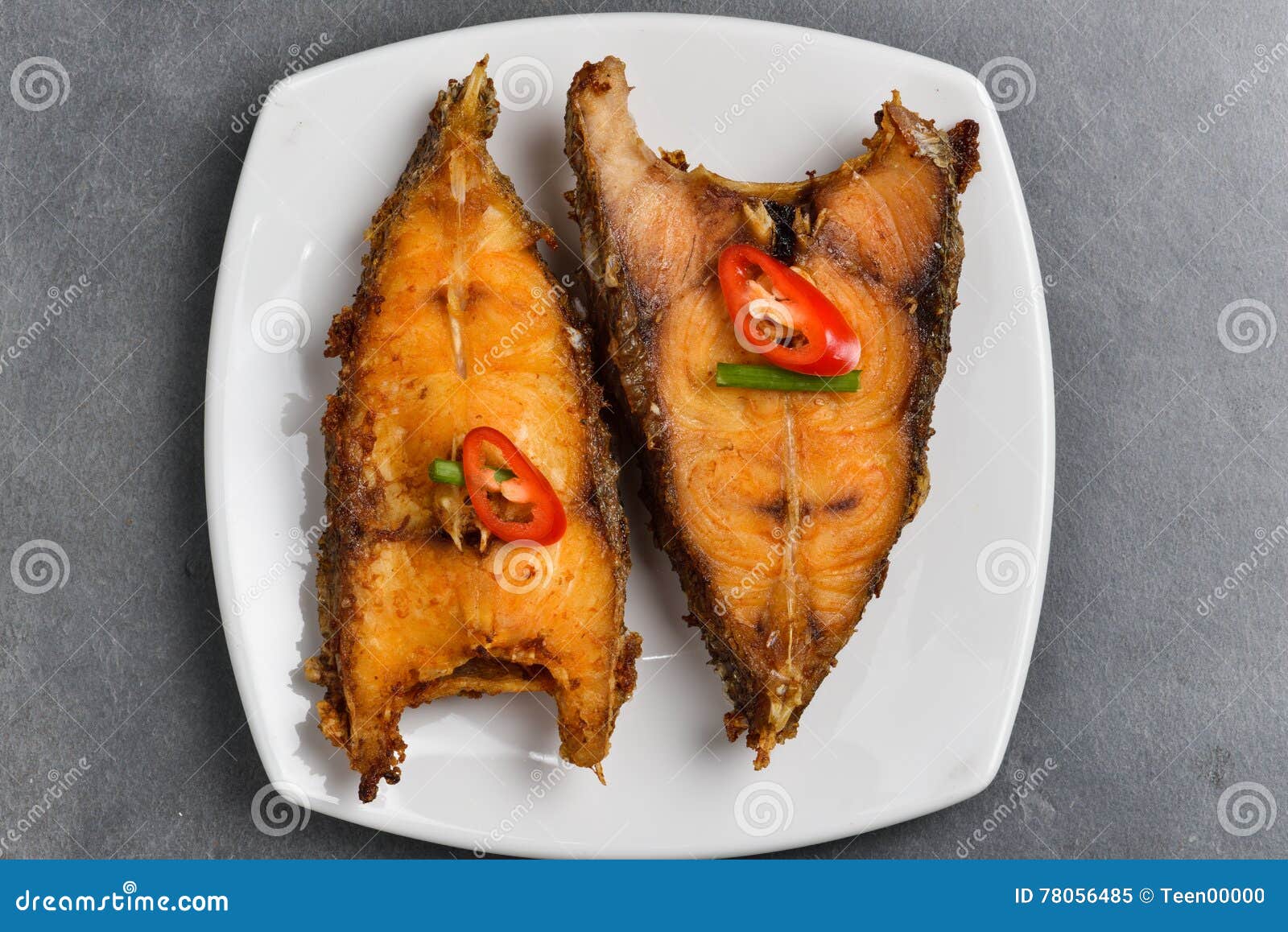 Fried Fish on Plate on White Stock Image - Image of grilled, dining ...