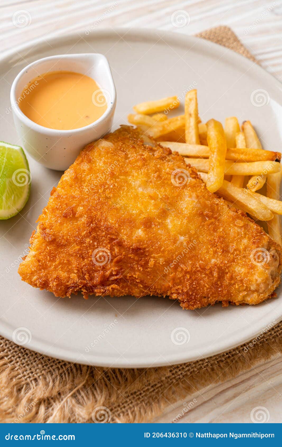 Fried fish and chips stock photo. Image of fryer, fish - 206436310