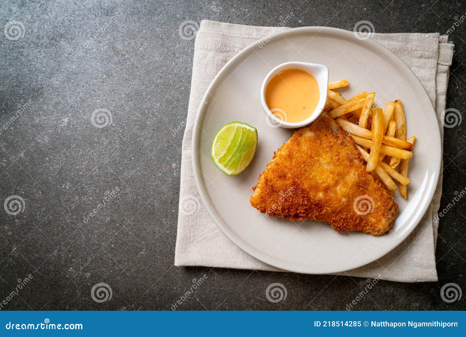 Fried fish and chips stock image. Image of homemade - 218514285