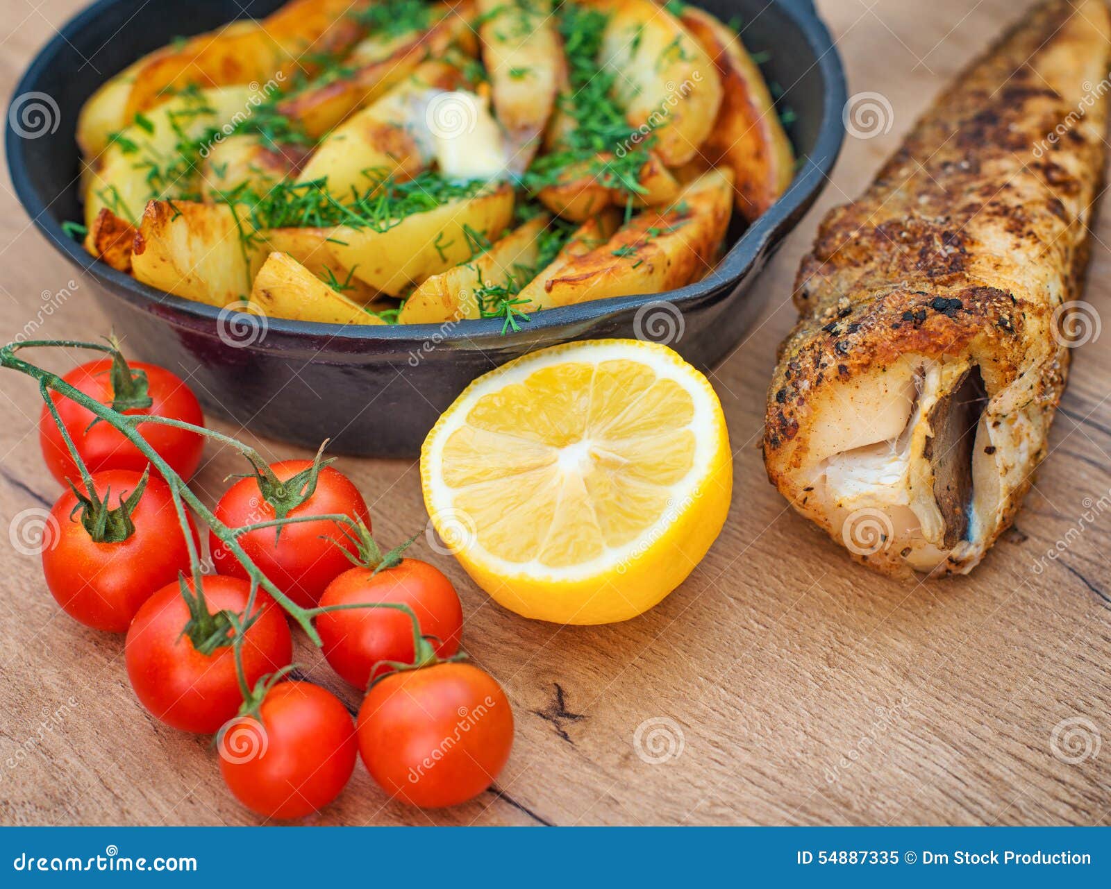 Fried fish and potatoes. stock image. Image of dinner - 54887335