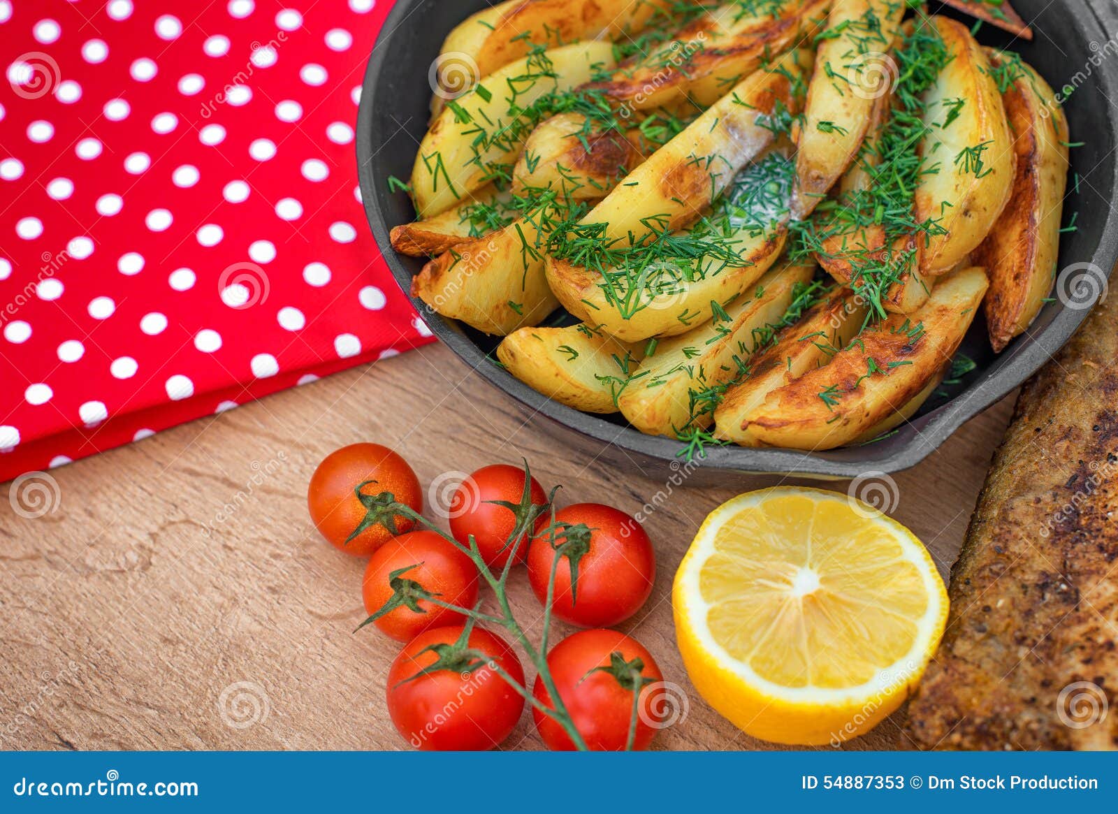 Fried fish and potatoes. stock image. Image of dining - 54887353