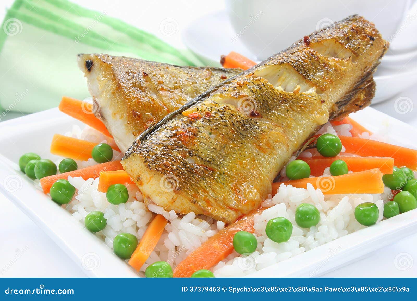 Fried fish with rice stock image. Image of meat, food - 37379463