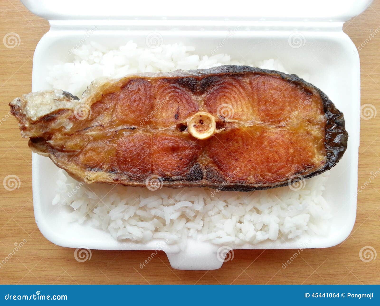 Fried Fish on Rice in Foam Box Stock Photo - Image of food, eats: 45441064