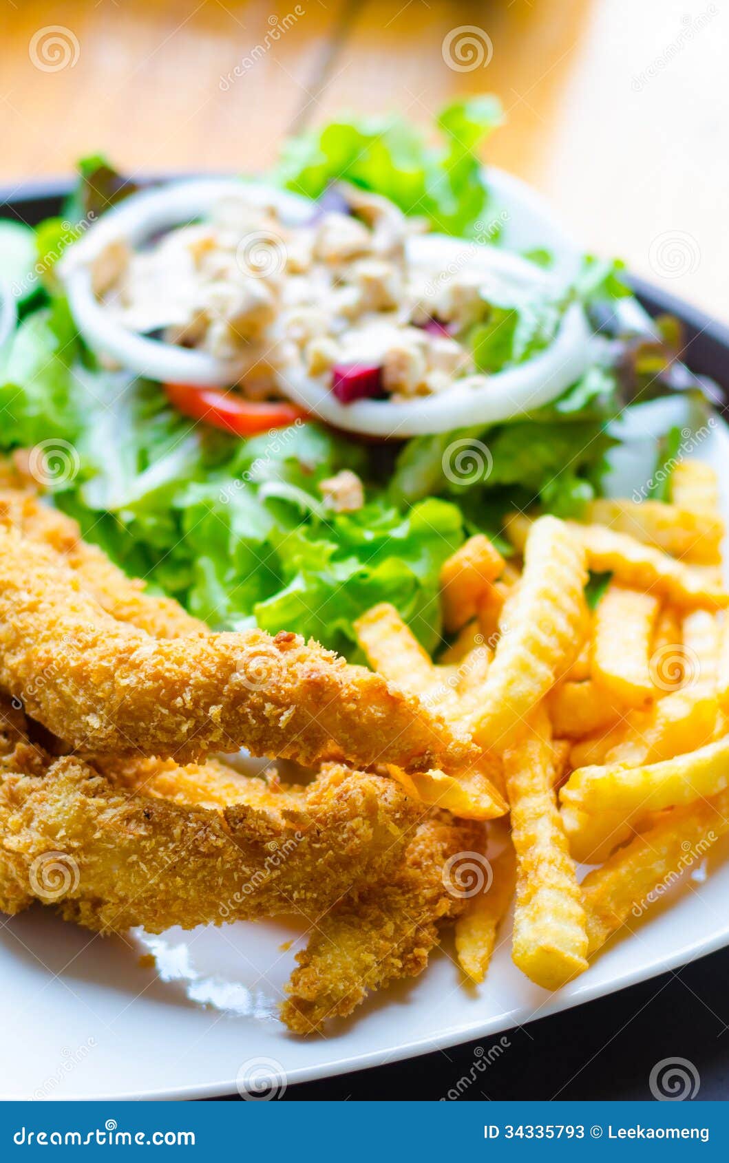 Fried fish with salad. stock image. Image of meat, fillet - 34335793