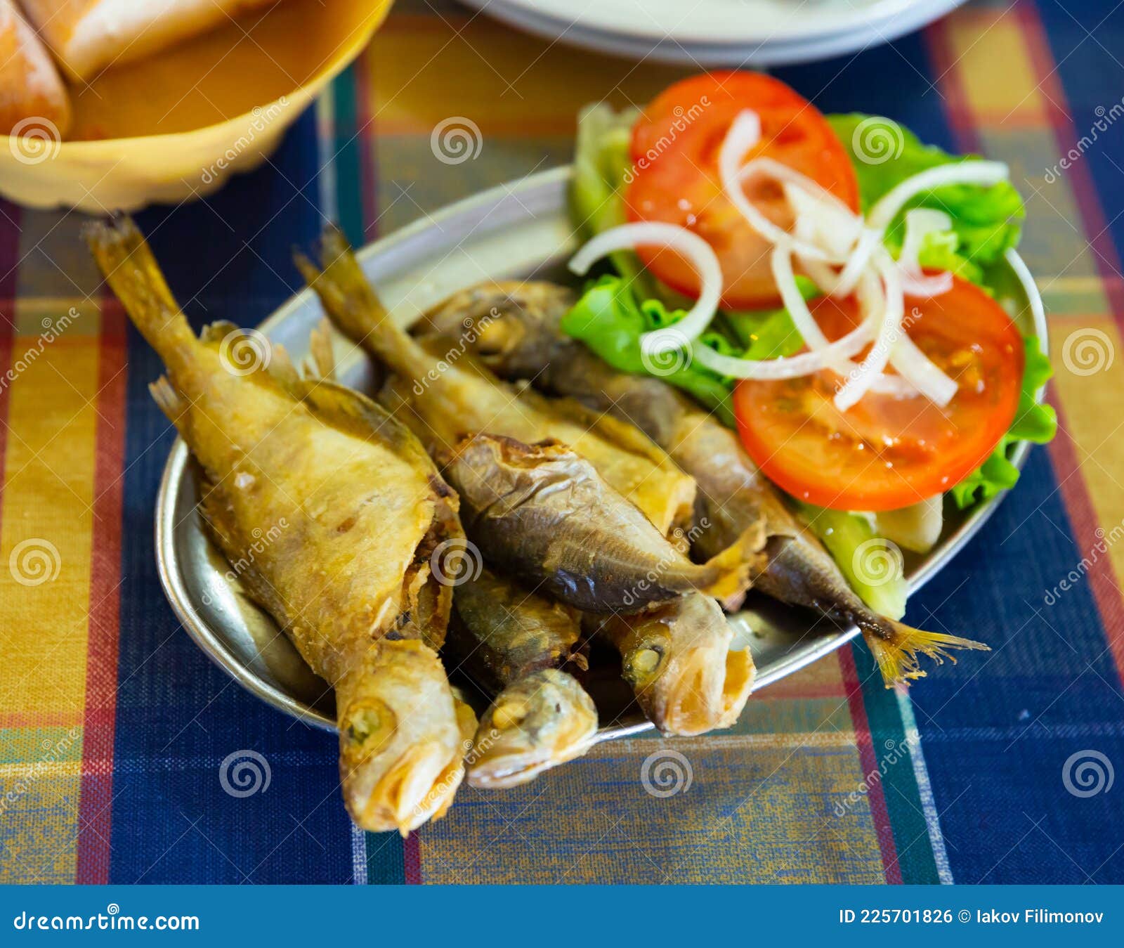 Fried Fish Scad with Vegetables. Stock Photo - Image of gourmet ...