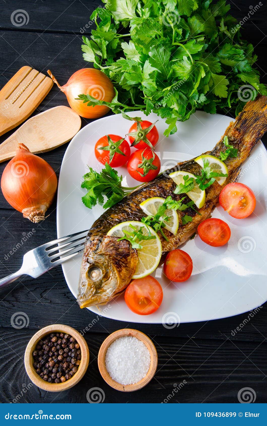 The Fried Fish Served on the Plate Stock Image - Image of meal, fried ...