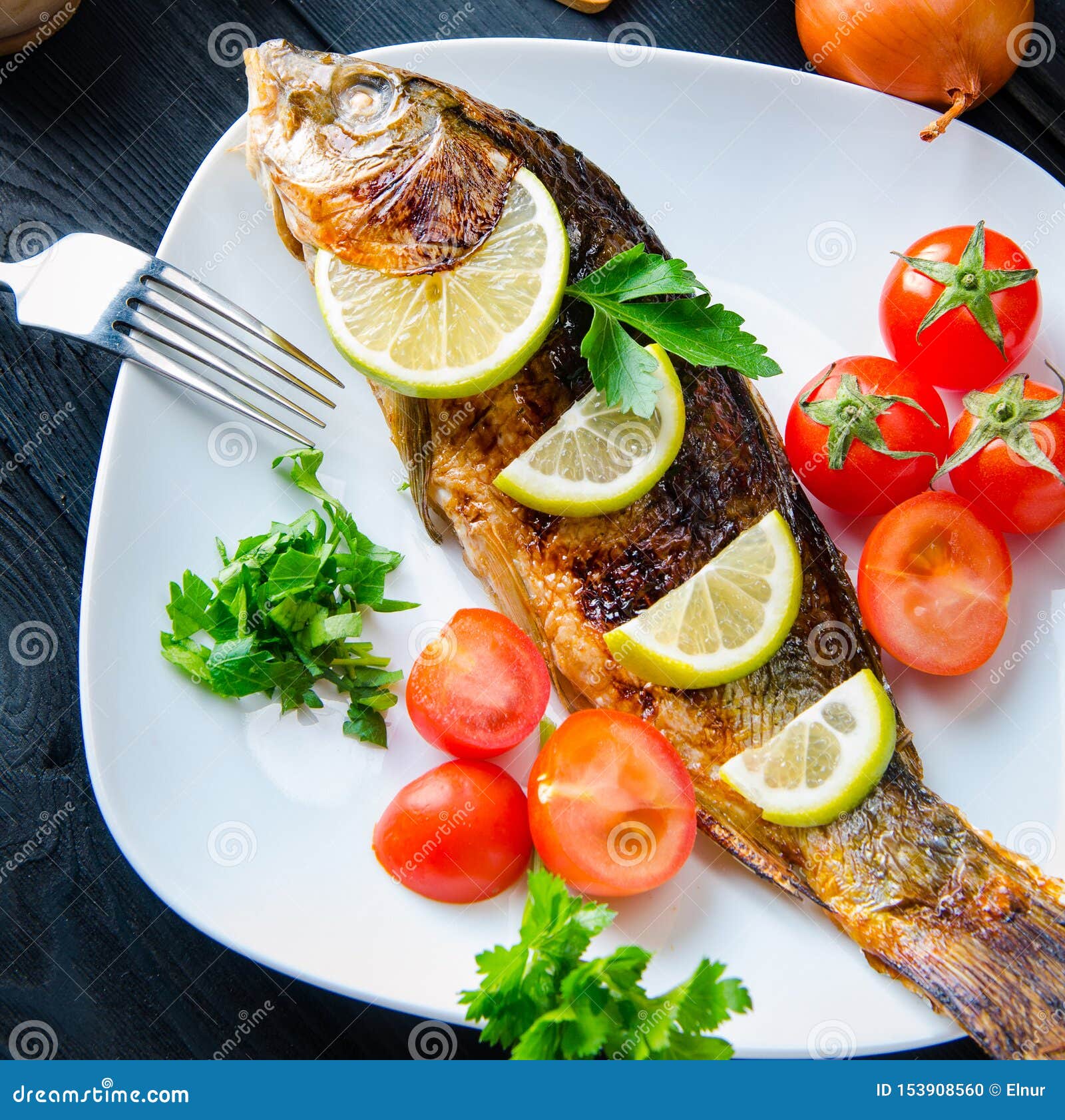 Fried Fish Served on the Plate Stock Photo - Image of crispy, food ...