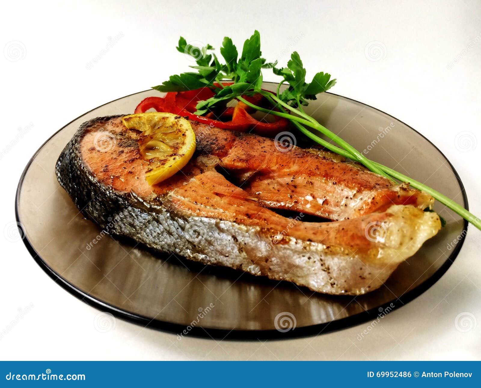 Fried fish steak stock photo. Image of friedfish, steak - 69952486
