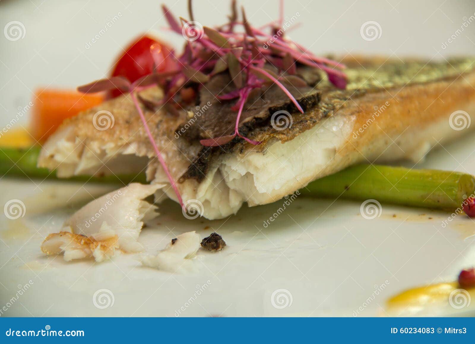 Fried Fish Steak with Sauce and Veggies Stock Image - Image of diet ...